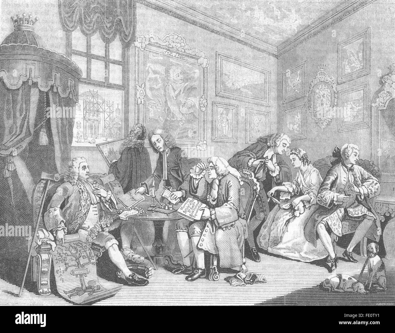 ROMANCE: Wedding-la-Mode Signing Contract, antique print 1845 Stock ...