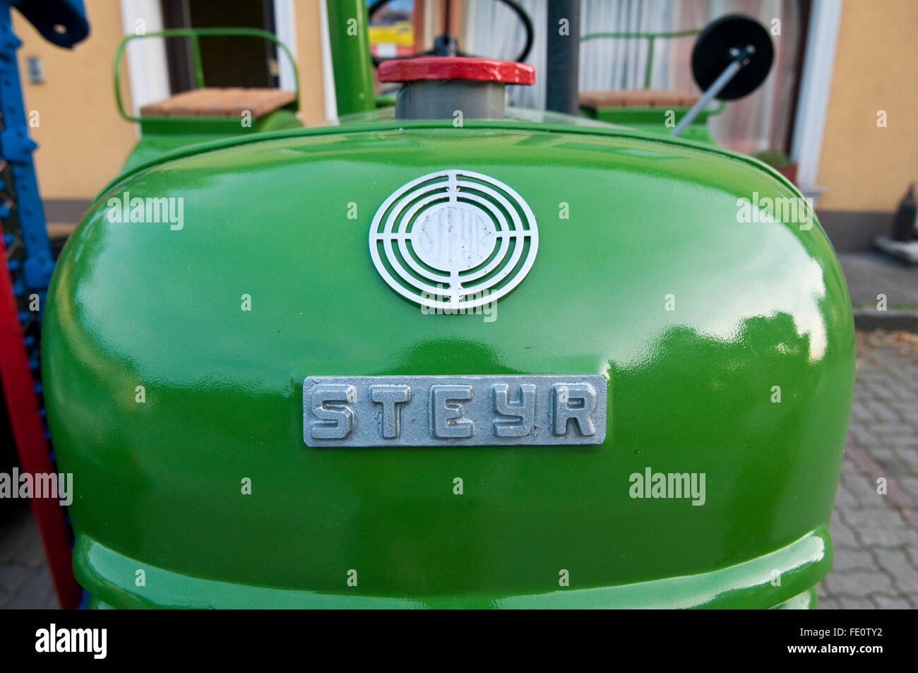 The front of a green vintage Austrian Steyr tractor Stock Photo - Alamy