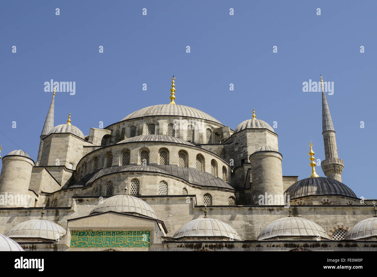 Blue Mosque (Sultanahmet Camii) close up of exterior round roof lines ...