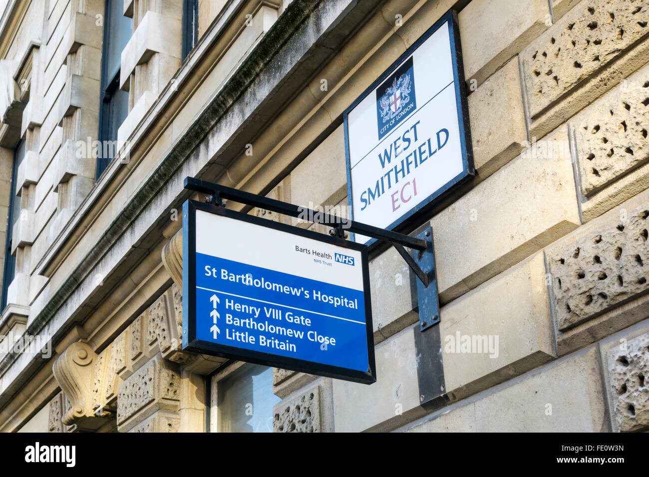 Sign for St Bartholomew's Hospital, Barts, in West Smithfield, London ...
