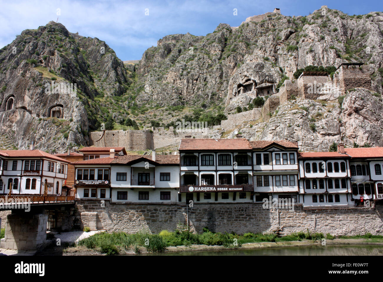 Tombs of the Pontic Kings above Ottoman Houses in Amasya, Turkey Stock ...