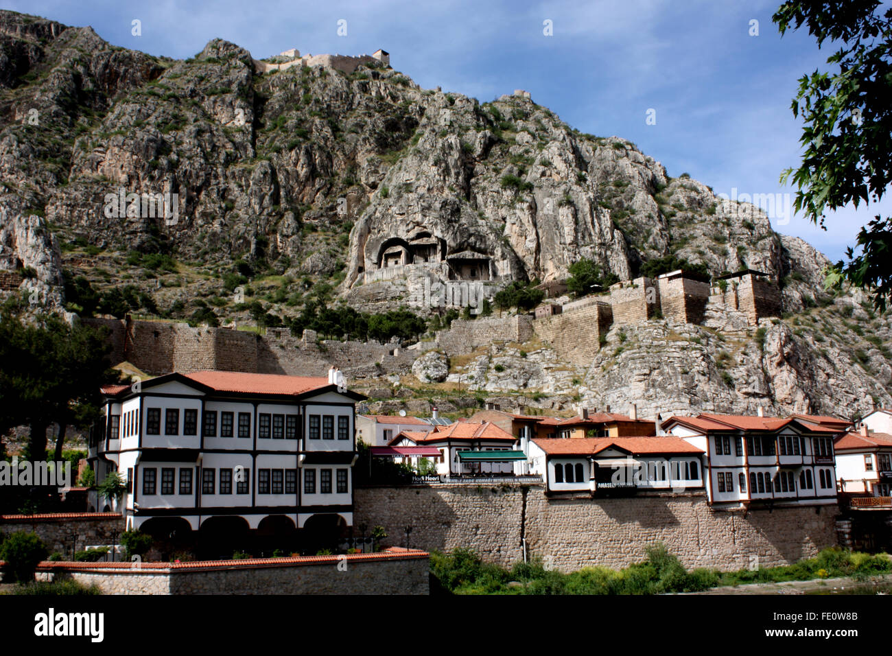 Tombs of the Pontic Kings above Ottoman Houses in Amasya, Turkey Stock ...