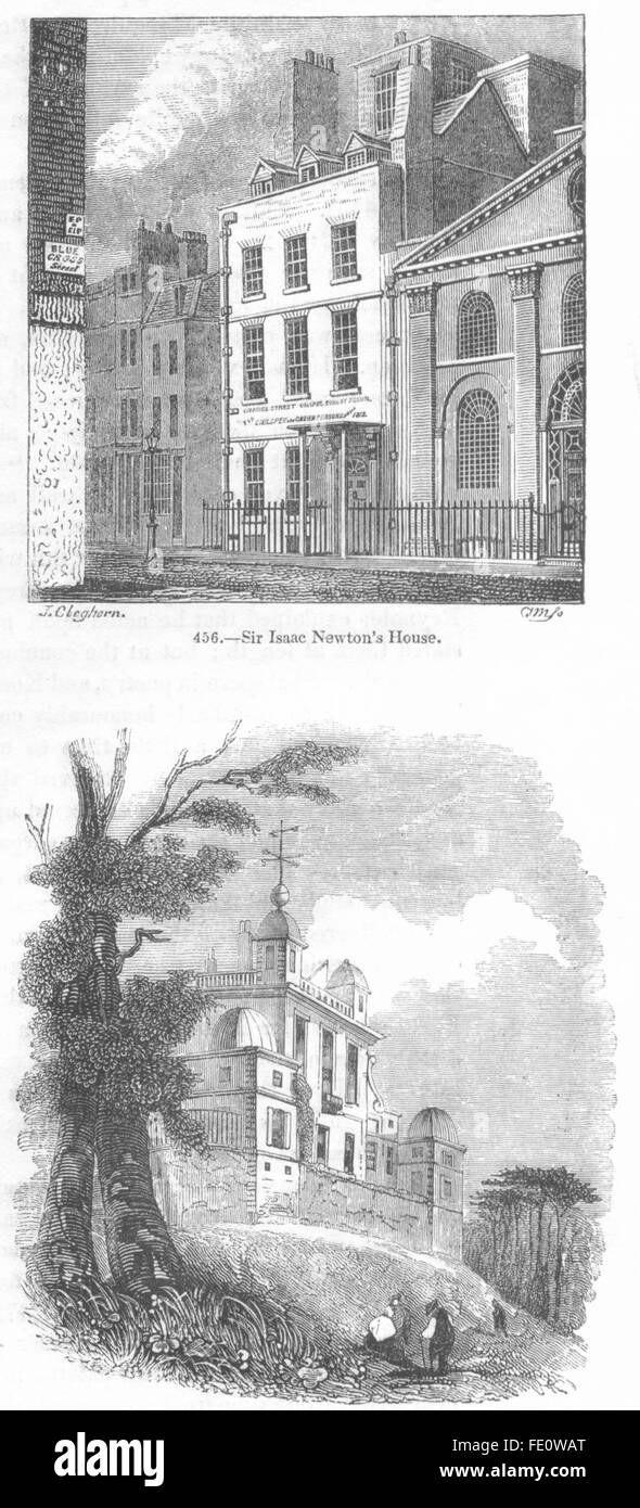 LONDON: Isaac Newton's House; Observatory, Greenwich, antique print ...