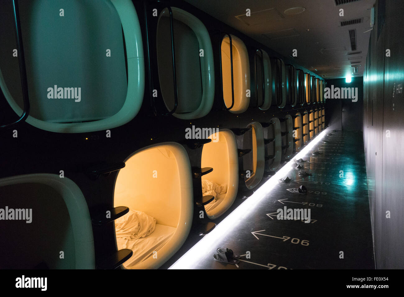 sleeping capsules in a capsule hotel Stock Photo - Alamy