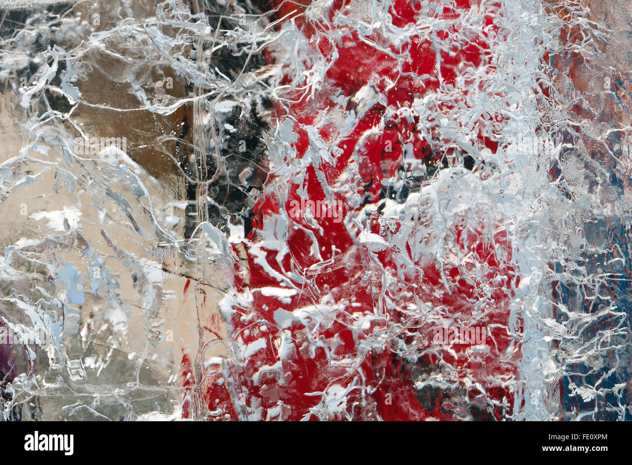 Glacial transparent wall of ice with interesting drawings and patterns ...