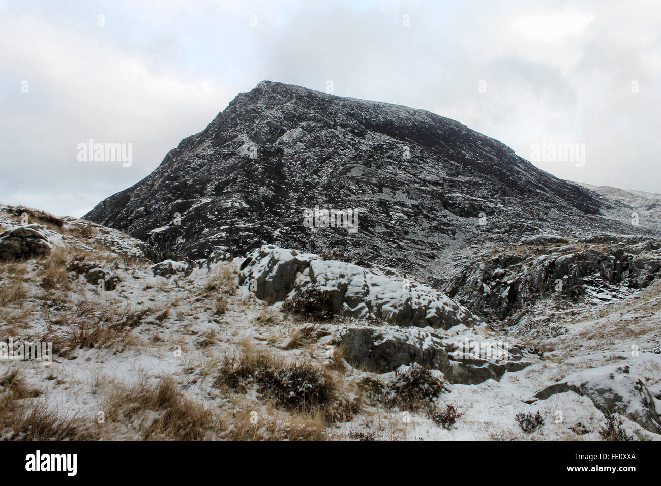 Winter snowfall at Tryfan mountain Snowdonia National Park Wales Stock ...