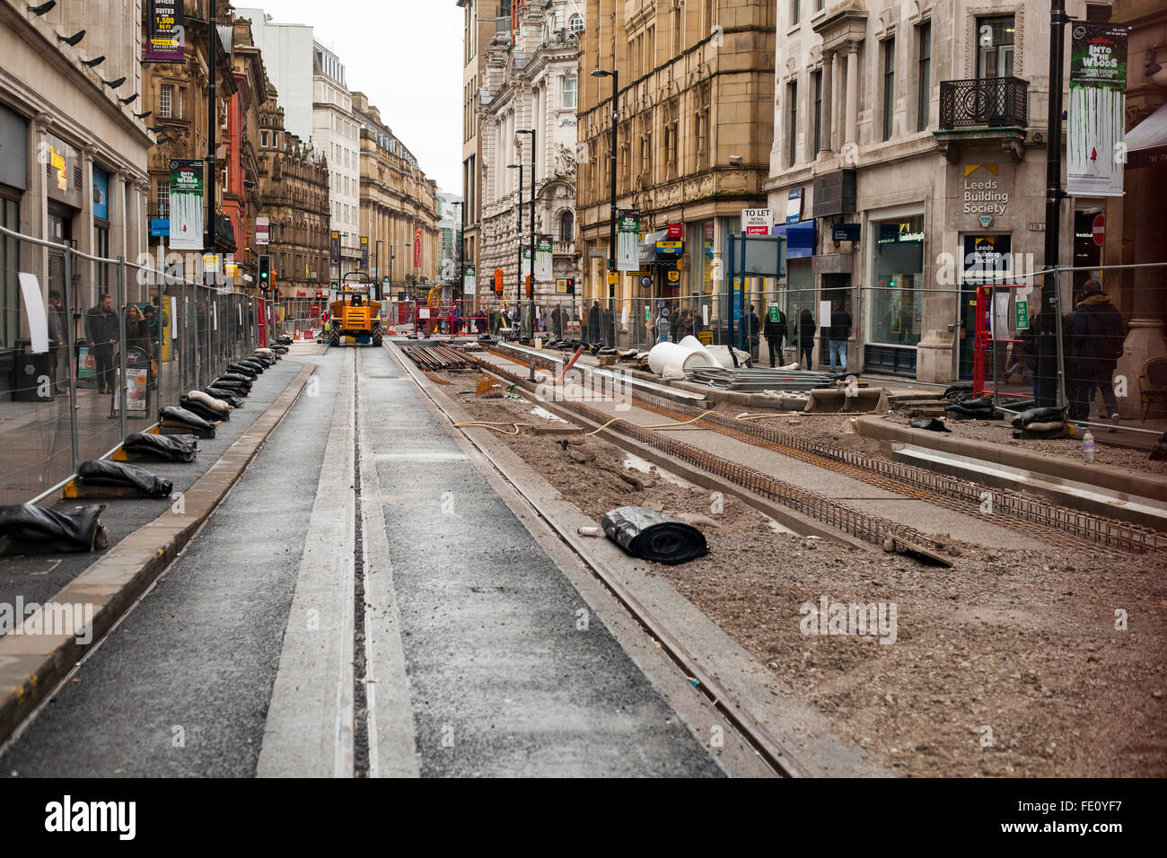 The Laying of The New Tram Tracks, Cross Street Manchester Stock Photo ...