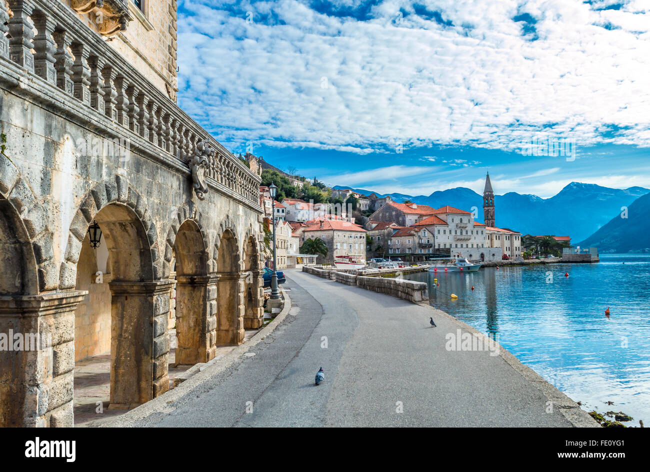 Beautiful blue morning in Perast old town Stock Photo - Alamy