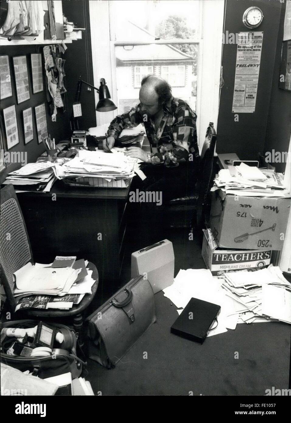 1973 - Timothy West at work in his study in his Wandsworth Common home ...