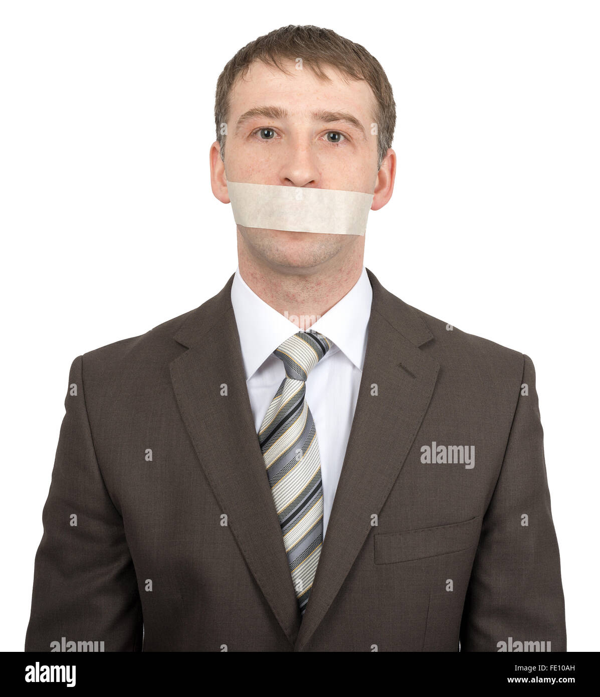 Businessman with tape over his mouth Stock Photo - Alamy