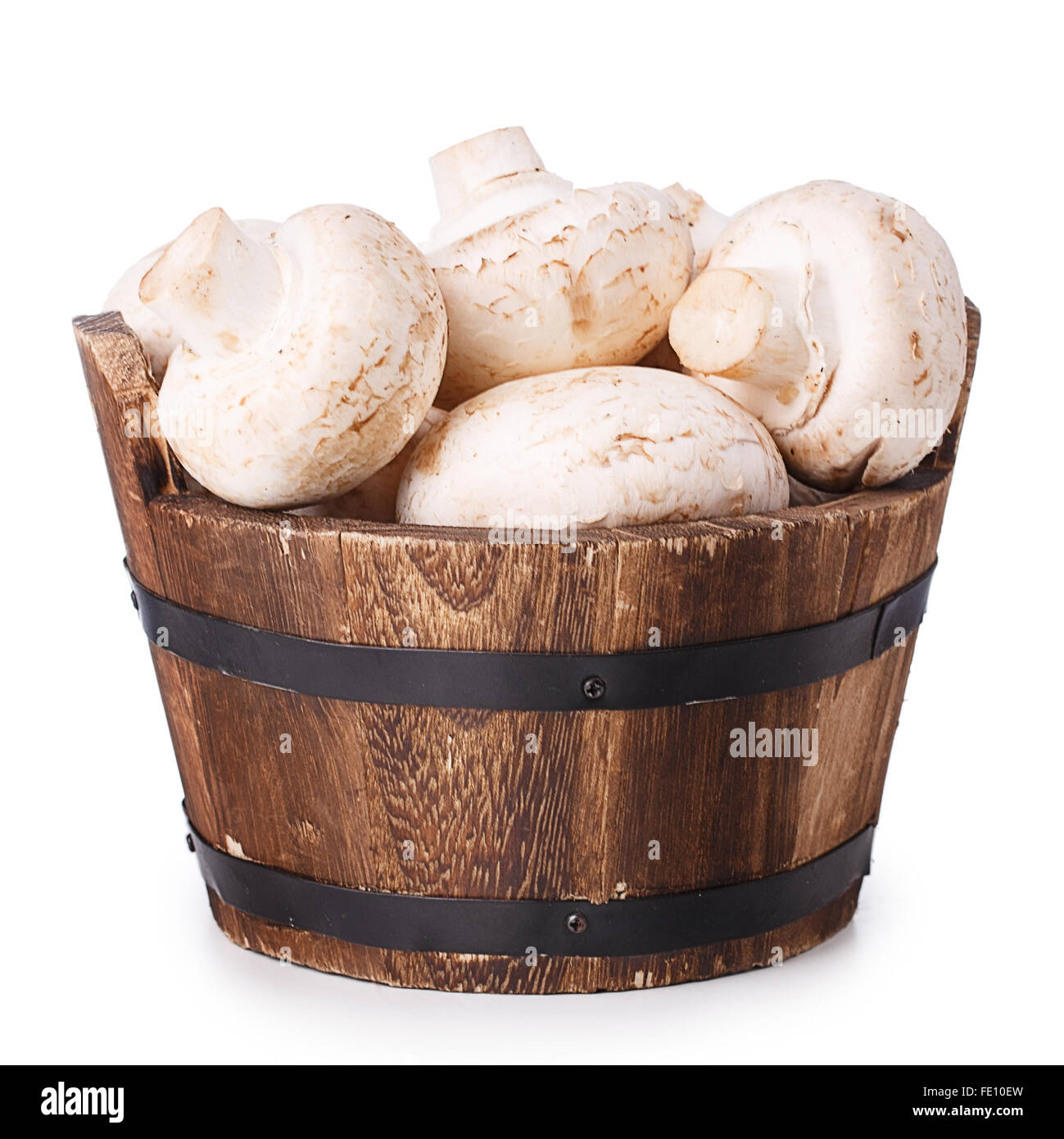 wooden vat mushrooms Isolated on white background Stock Photo - Alamy