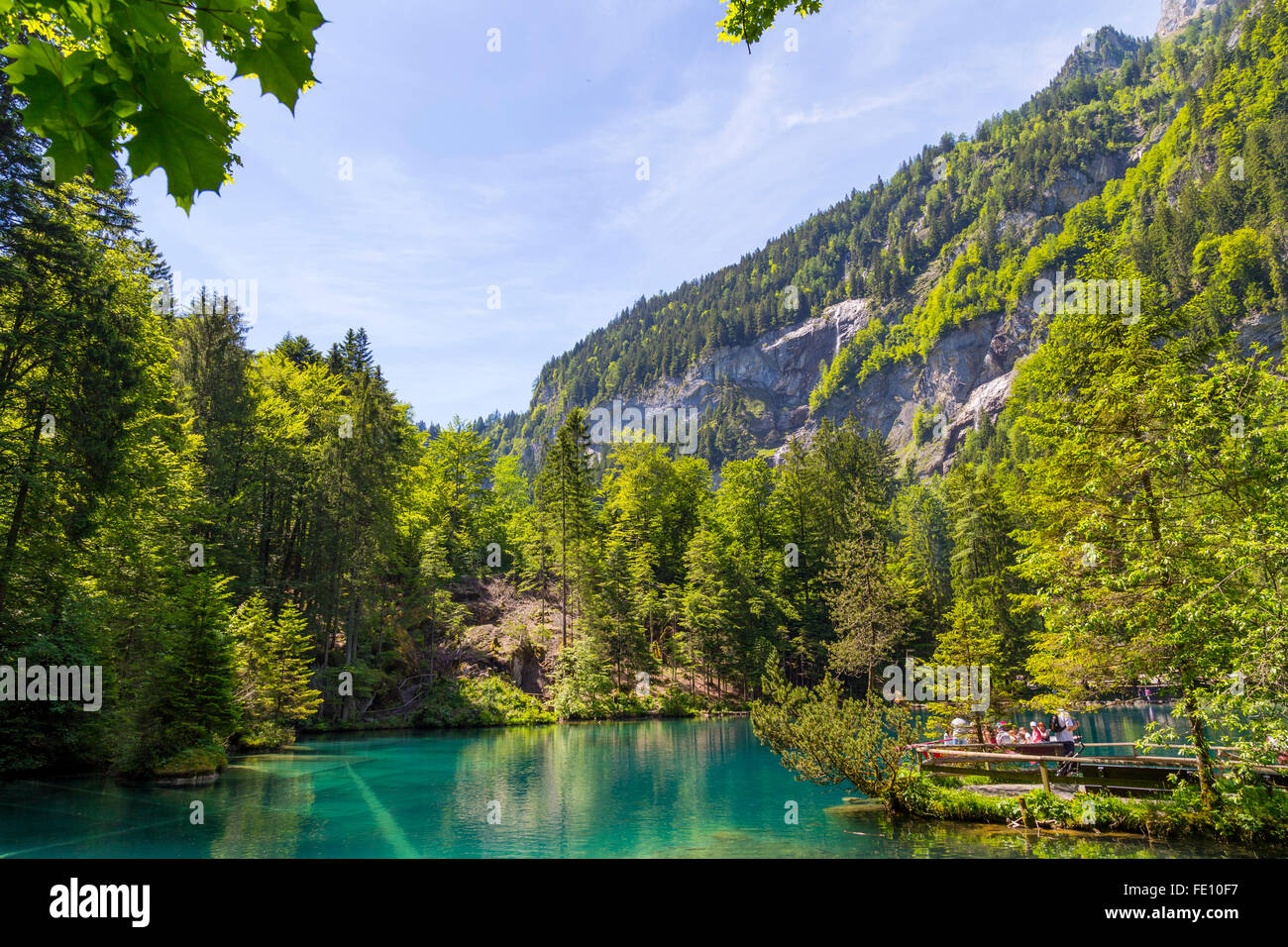 Blausee or Blue Lake nature park in summer, Kandersteg, Switzerland ...