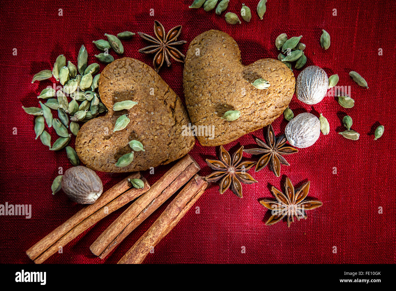 cookies heart spice red canvas Stock Photo - Alamy