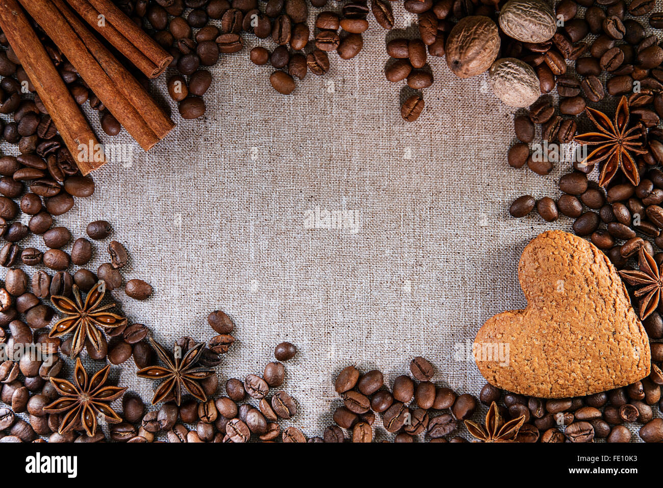 coffee beans on texture canvas Stock Photo - Alamy