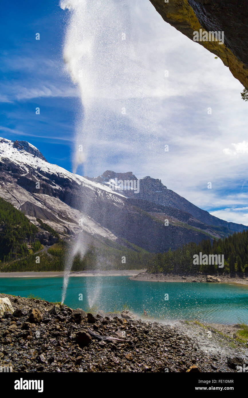 Swiss Alps waterfall near Oeschinensee Lake in Bernese Oberland ...