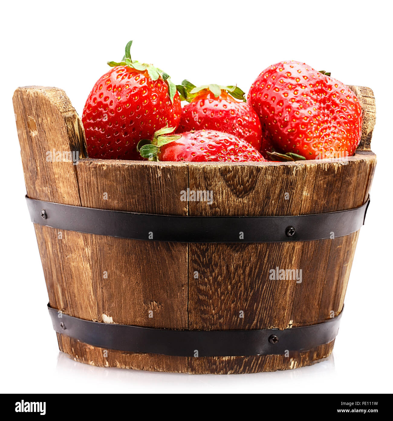 Strawberry wooden bucket Isolated on white background Stock Photo - Alamy