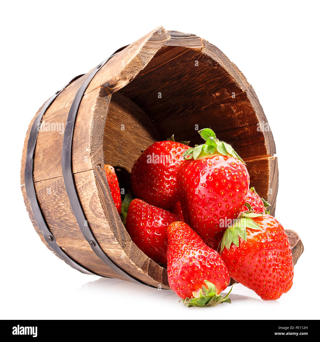 Strawberry wooden bucket Isolated on white background Stock Photo - Alamy