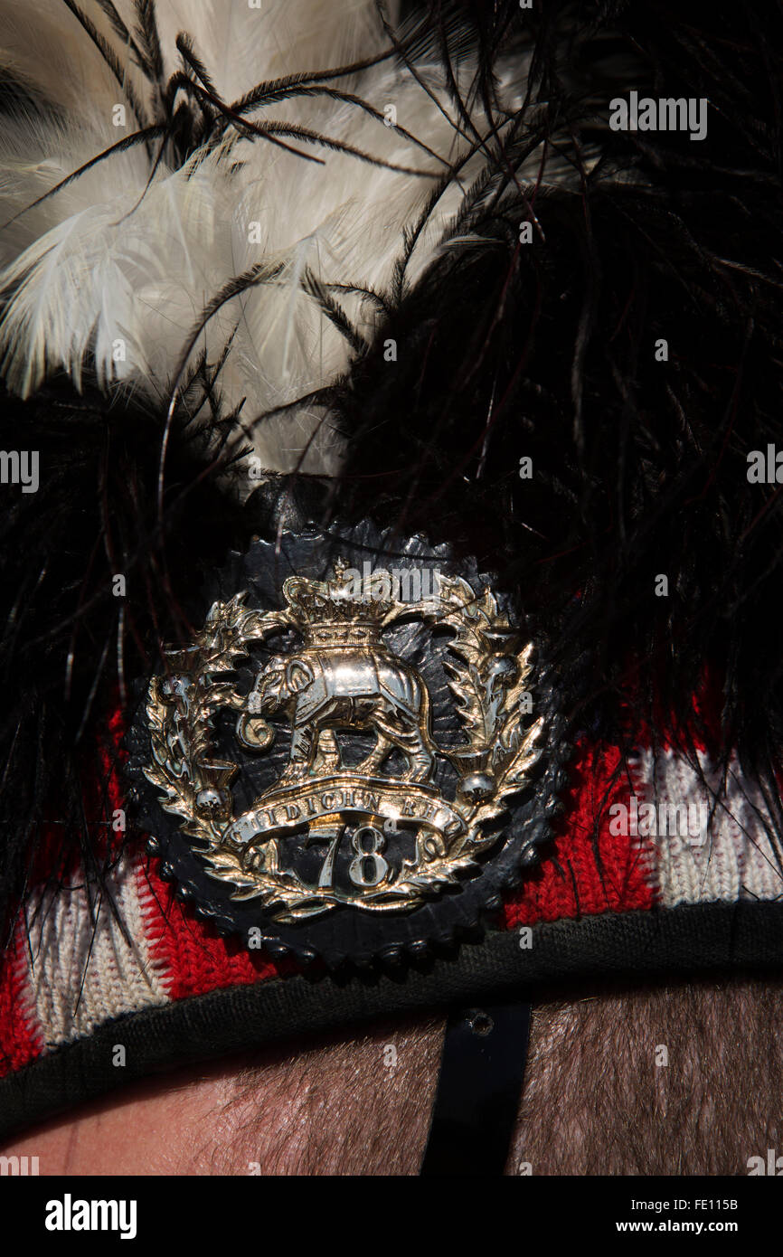 The regimental cap badge of the 78th Highlanders reiment. It is ...