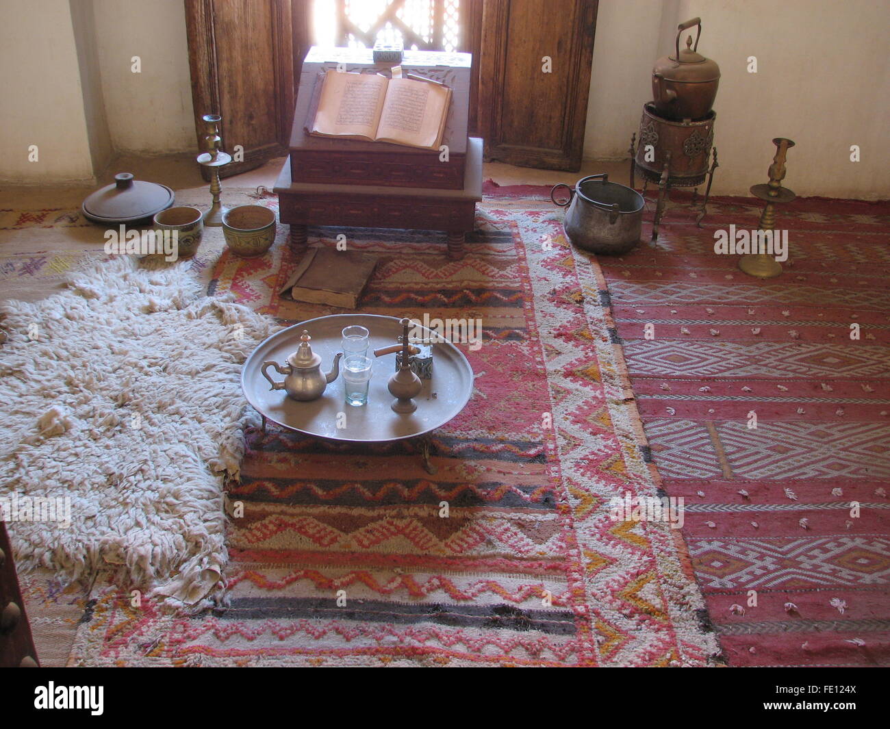 A student's room at the Ben Youssef Medresa, Marrakech, Morocco. With ...