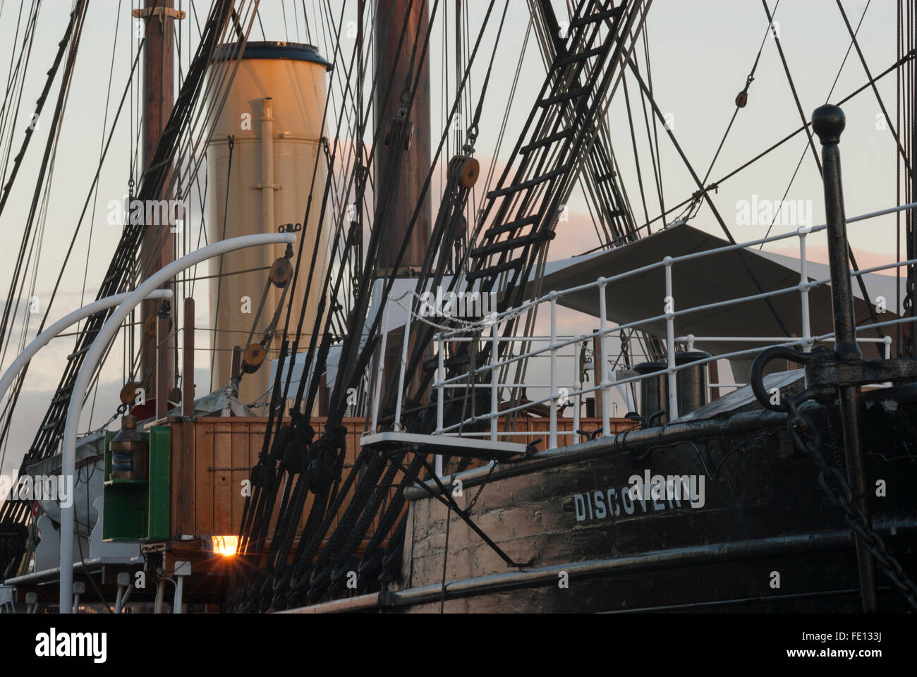 Funnel,mainmast and mizzenmast, RRS Discovery, Discovery Point, Dundee ...