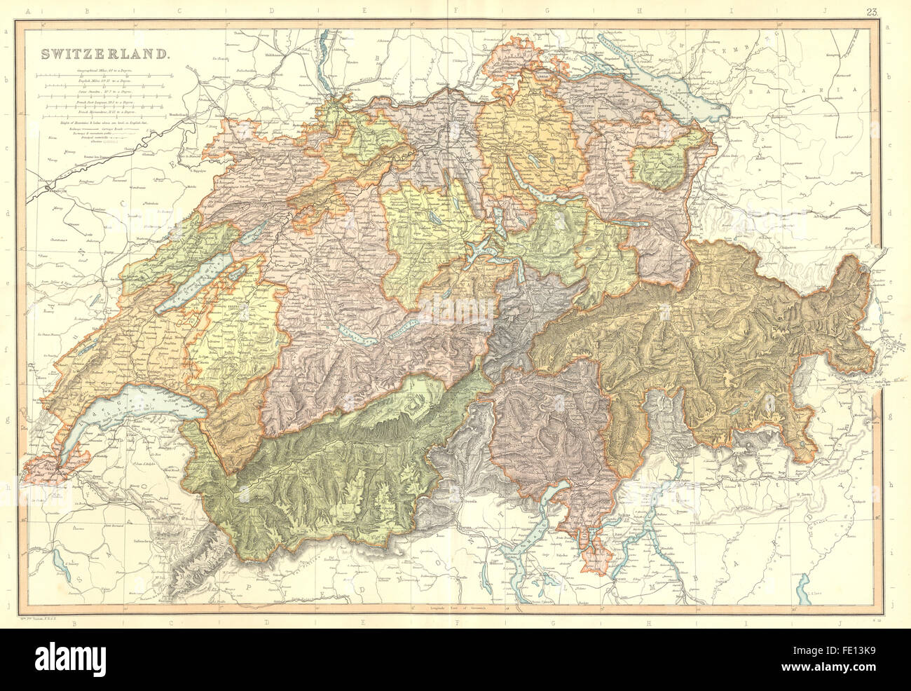 SWITZERLAND: Mountain paths glaciers. Scale in Swiss Stunden. BLACKIE ...