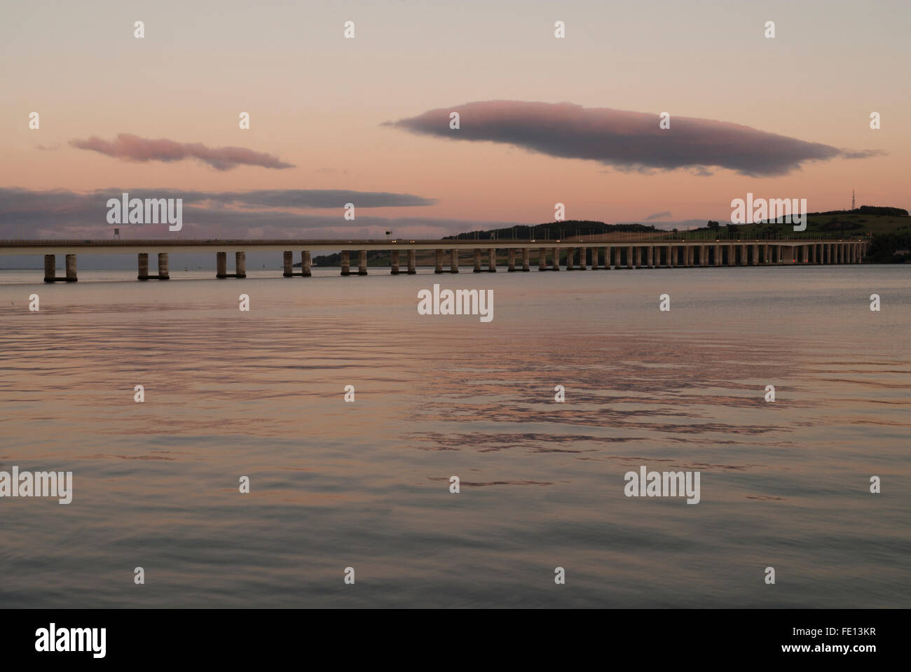 Tay Road Bridge looking South East to Newport, at sunset, Dundee ...
