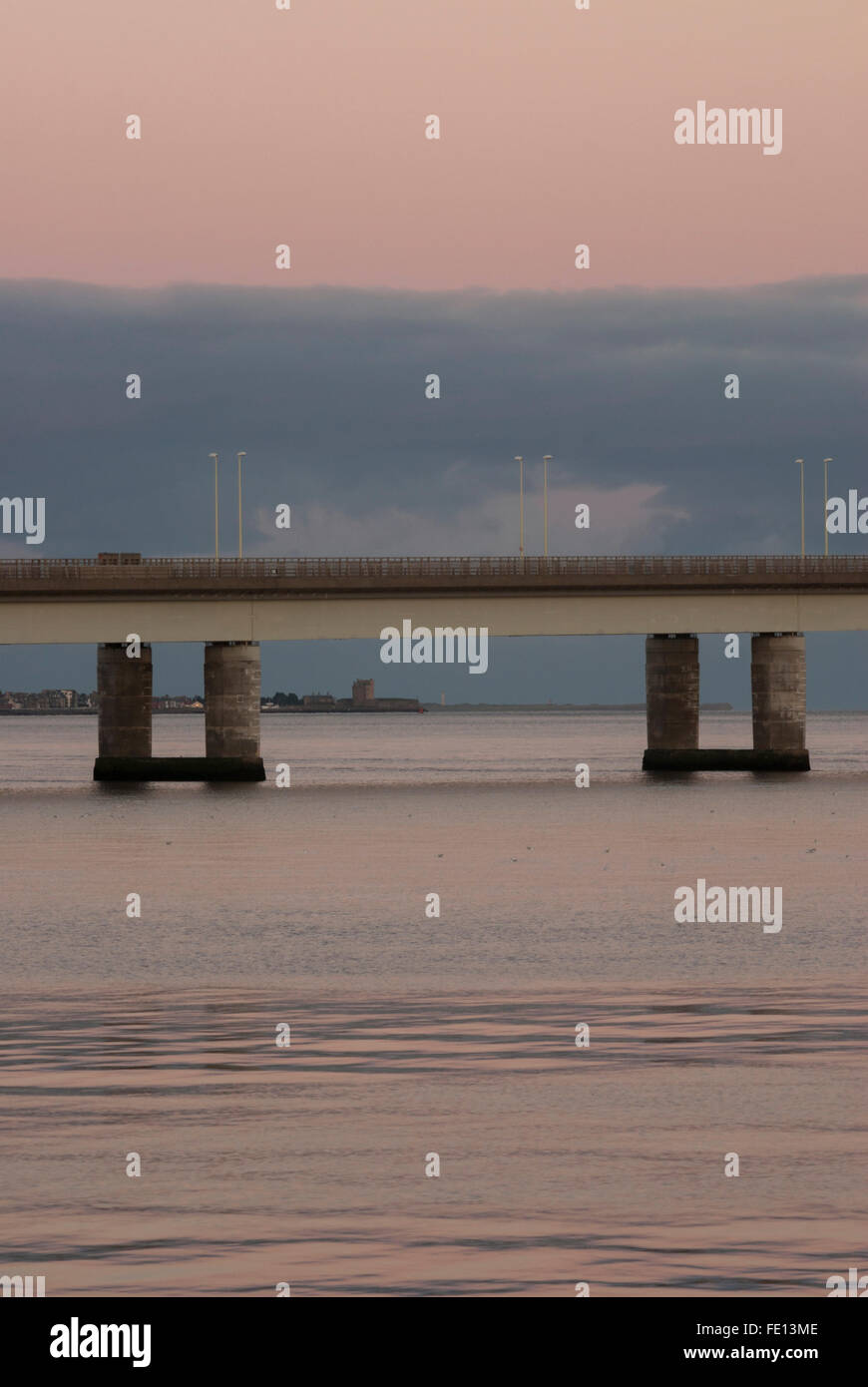 Tay Road Bridge looking East to Broughty Ferry, at sunset, Dundee ...