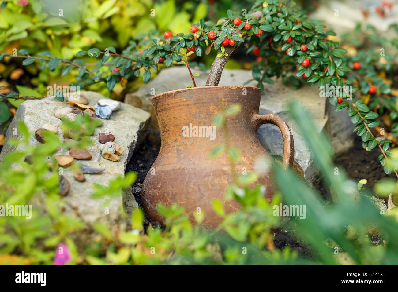 crock pot flower outside background Stock Photo - Alamy