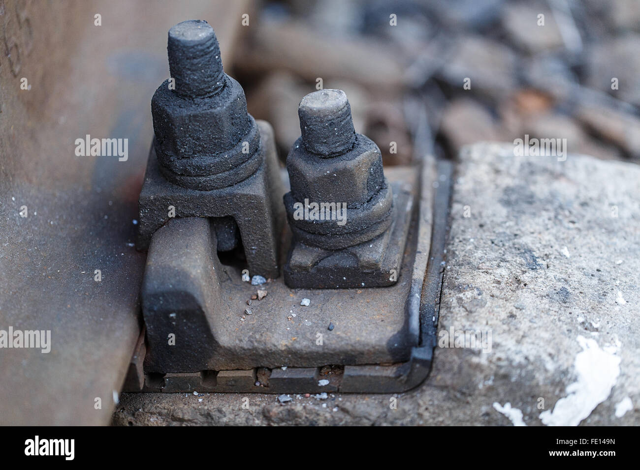 rails railway rusty bolt nut mount Stock Photo - Alamy