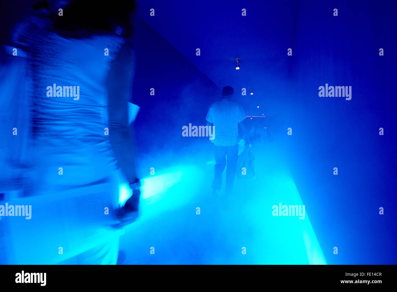 neon blue smoke corridor Stock Photo - Alamy