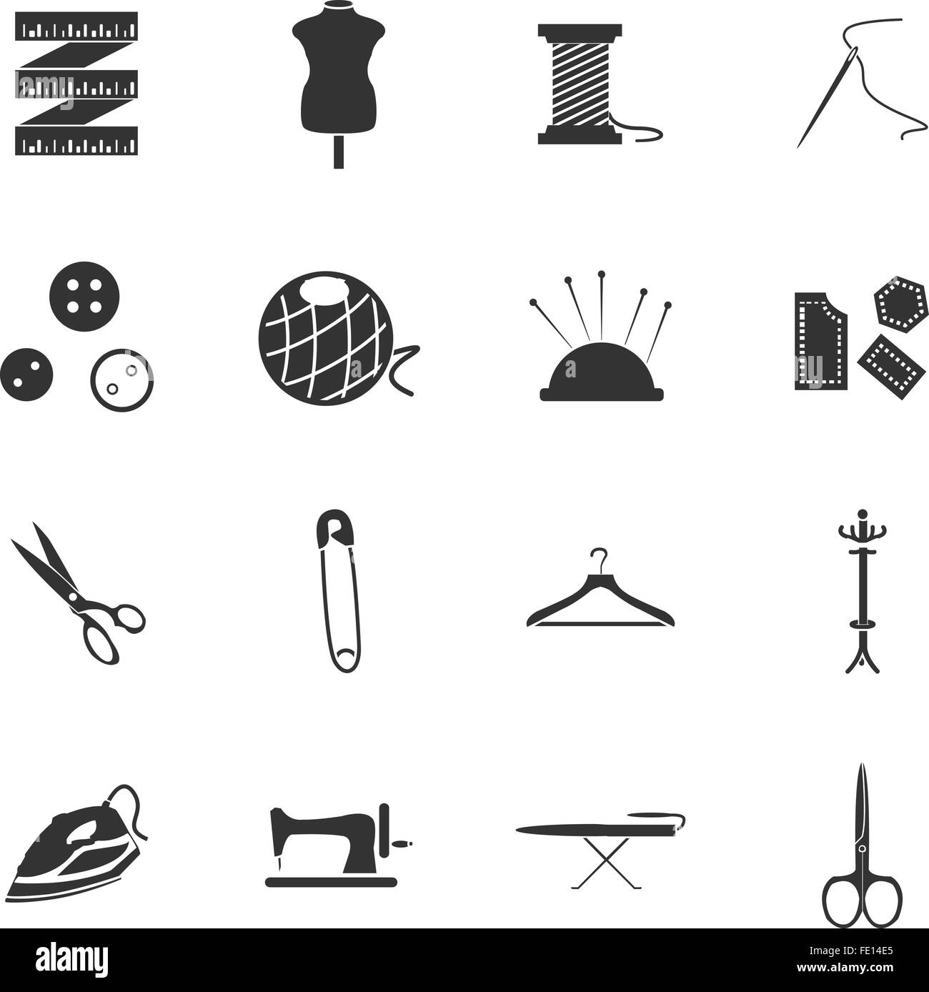 Tailoring icons set Black and White Stock Photos & Images - Alamy
