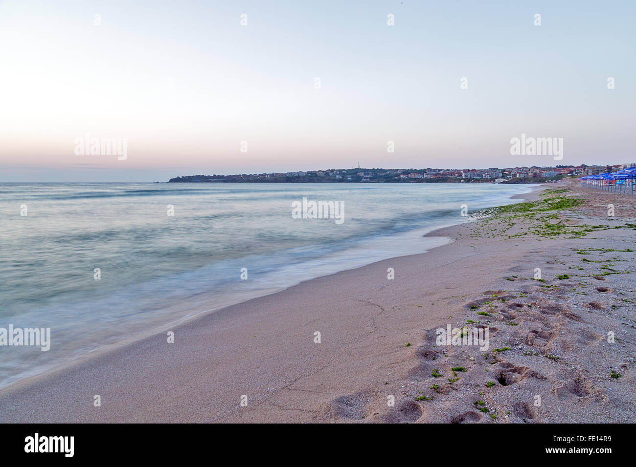 beach sand morning sea waves landscape Stock Photo - Alamy