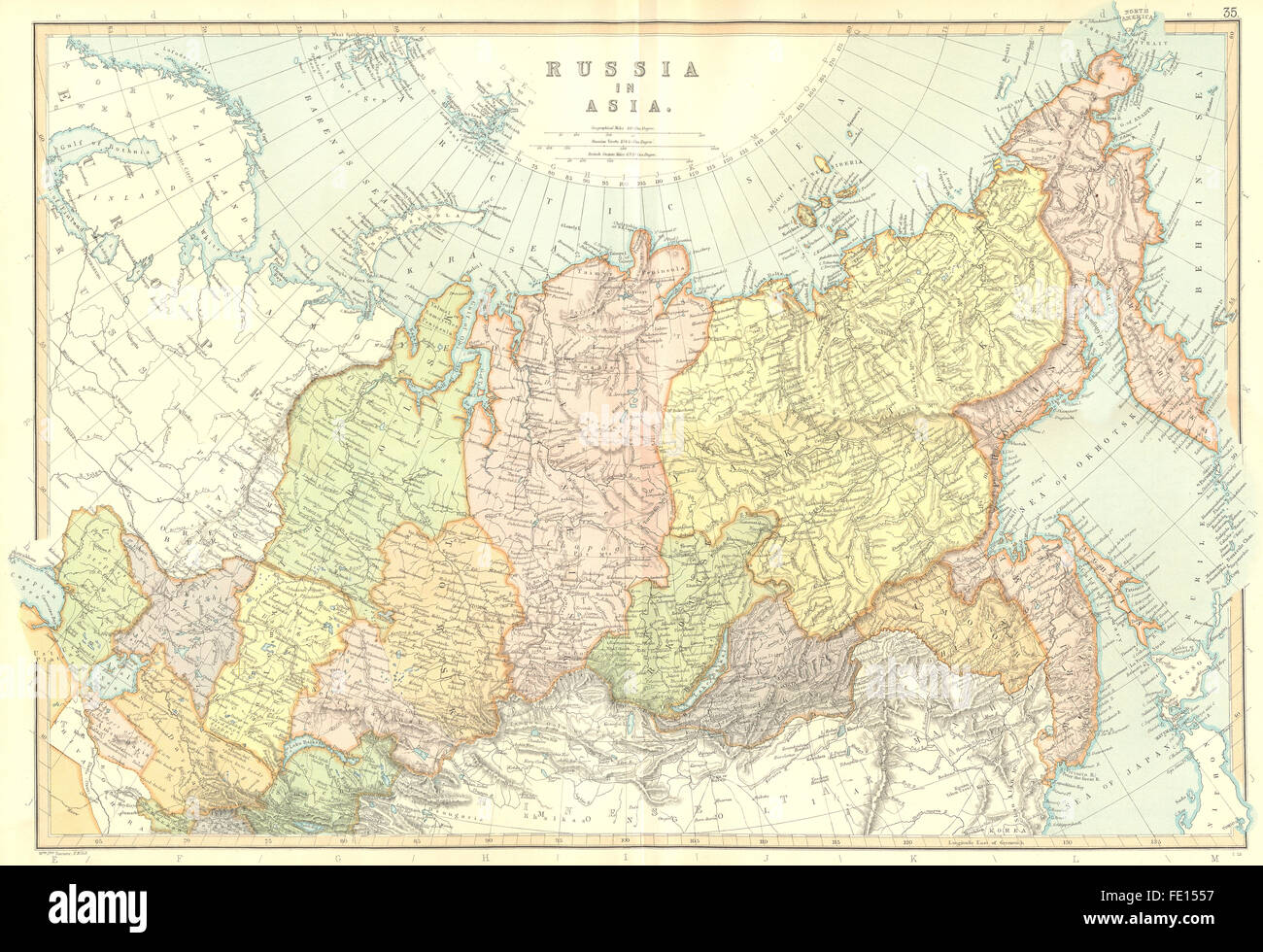 ASIAN RUSSIA: Siberia. Provinces.Scale in Russian Versts. BLACKIE, 1893 ...