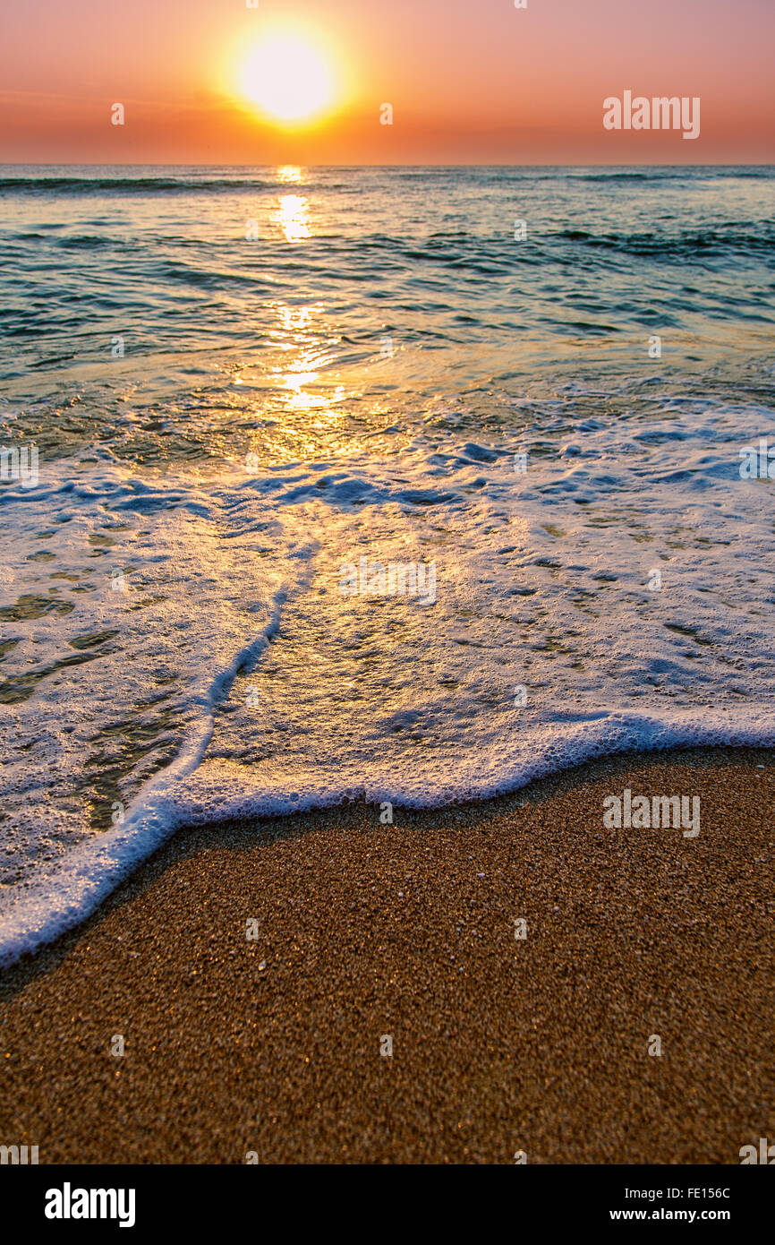 beach sand sea sky sun sunset nature background landscape Stock Photo ...