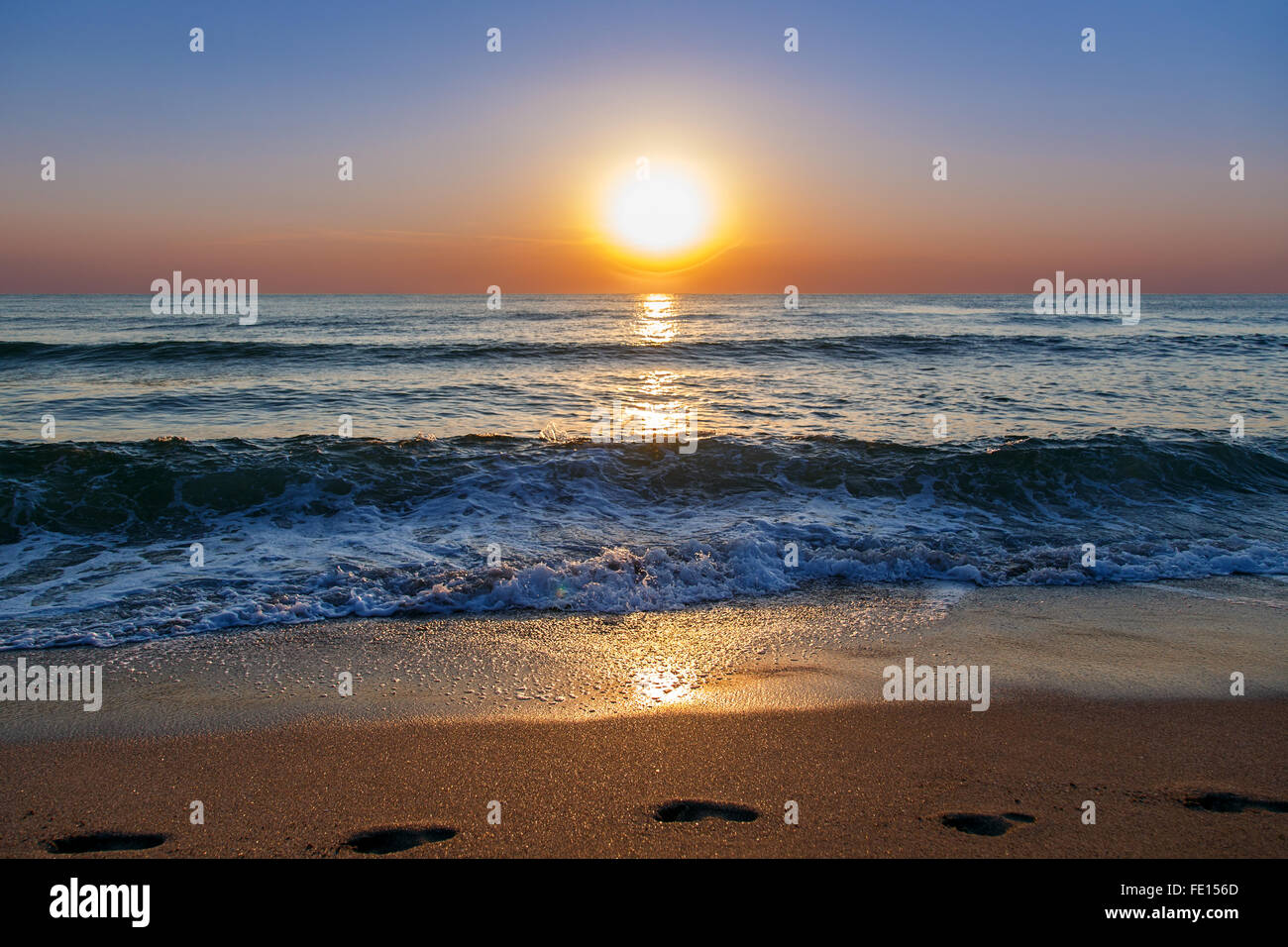 beach sand sea sky sun sunset nature background landscape Stock Photo ...