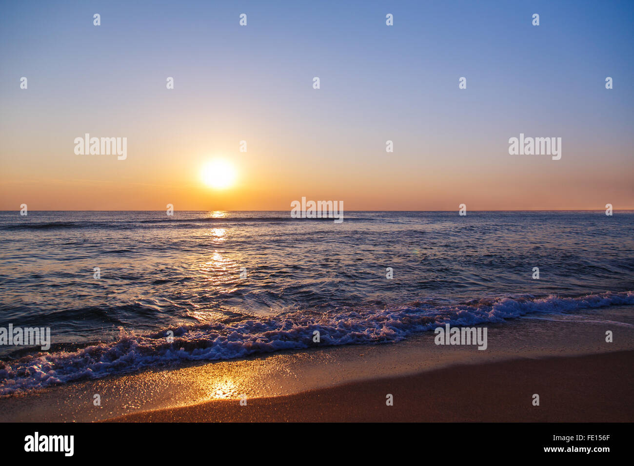 beach sand sea sky sun sunset nature background landscape Stock Photo ...