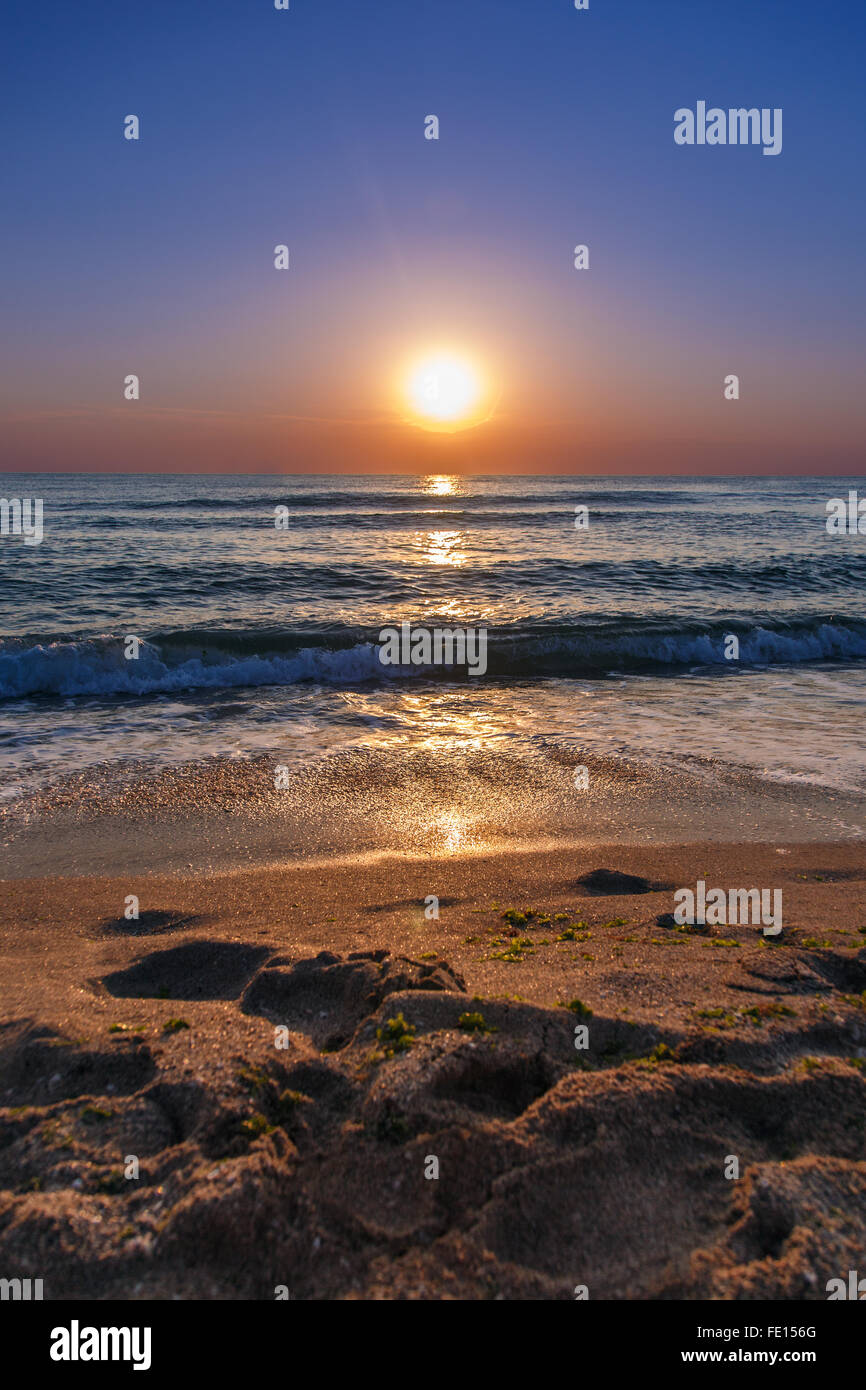 beach sand sea sky sun sunset nature background landscape Stock Photo ...