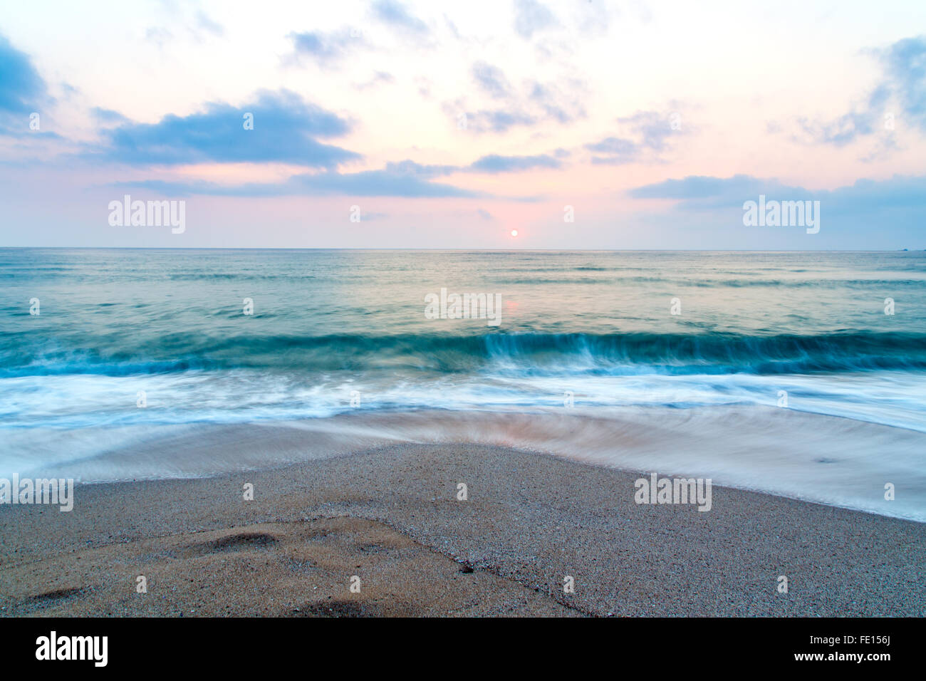 beach sand sea sky sun sunset nature background landscape Stock Photo ...