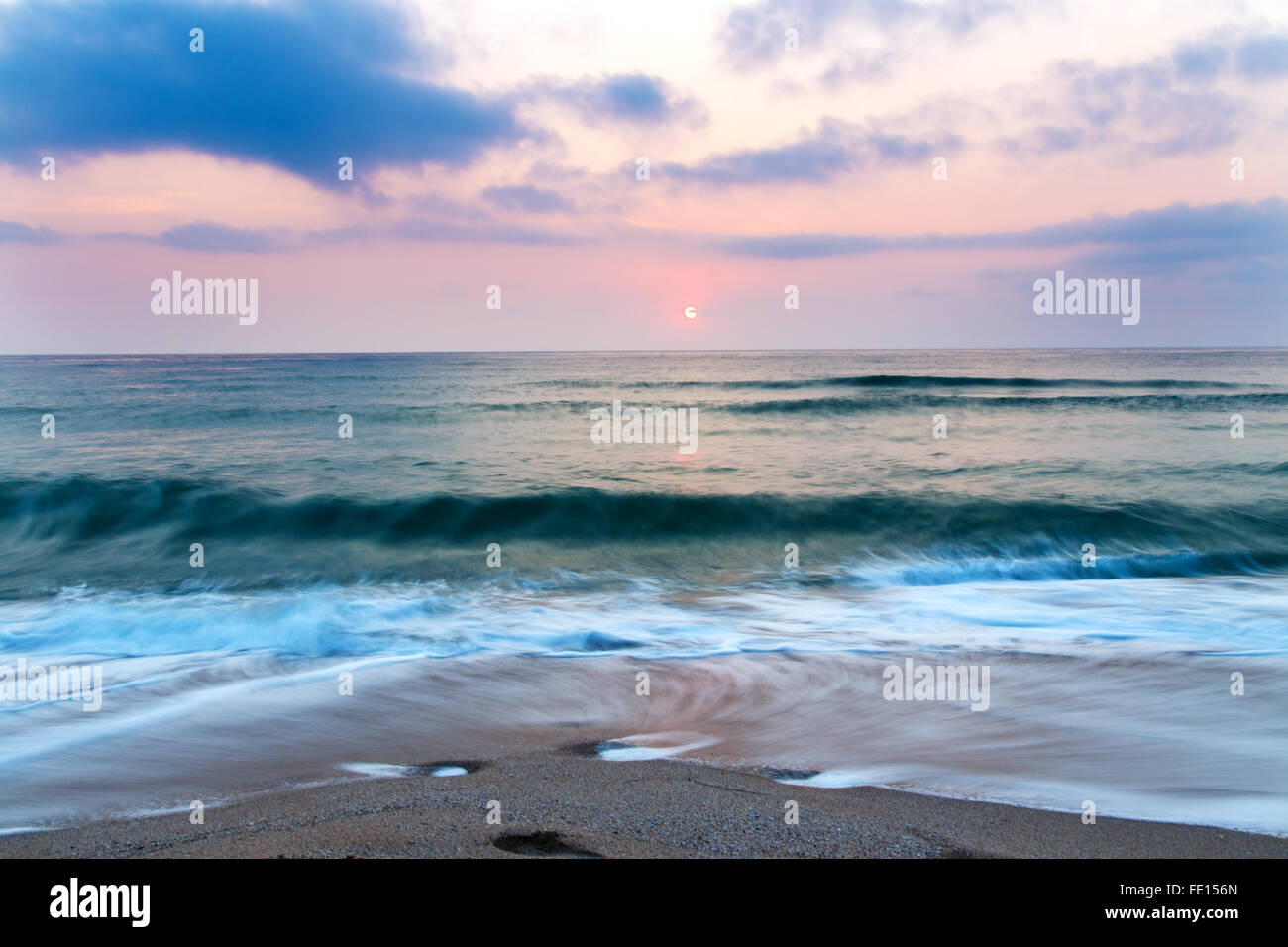 beach sand sea sky sun sunset nature background landscape Stock Photo ...