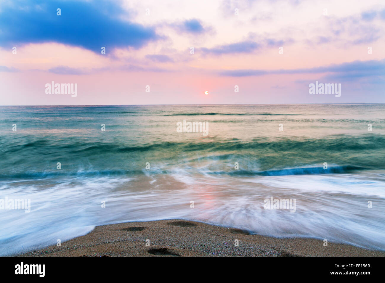 beach sand sea sky sun sunset nature background landscape Stock Photo ...