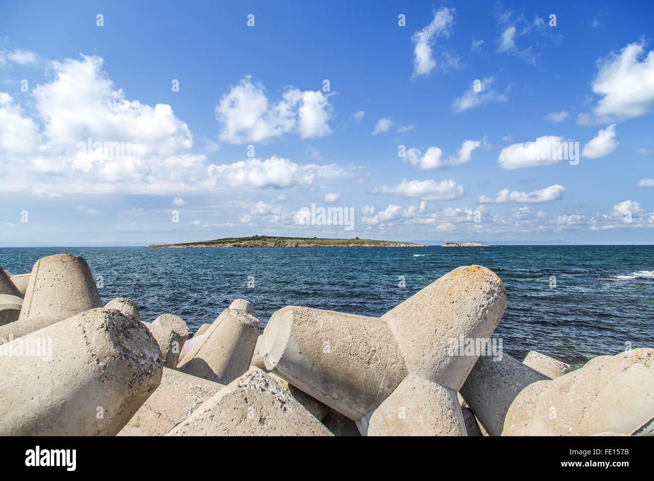 breakwaters on the shore blue sea Stock Photo - Alamy
