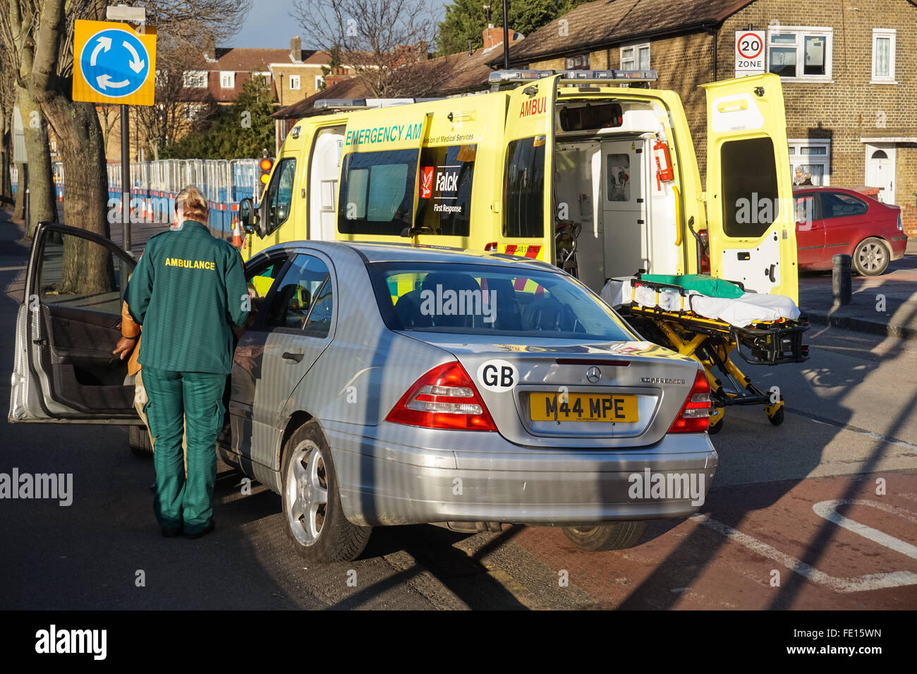 Ambulance service helping driver, London England United Kingdom UK ...