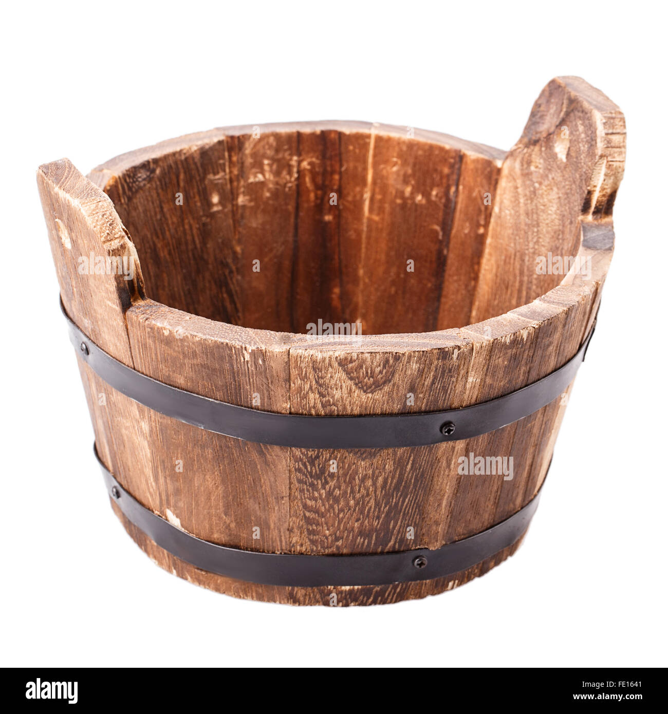 wooden vat Isolated on white background Stock Photo - Alamy