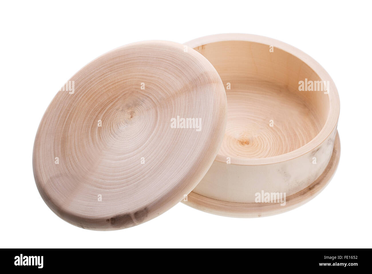 round wooden box Isolated on white background Stock Photo - Alamy