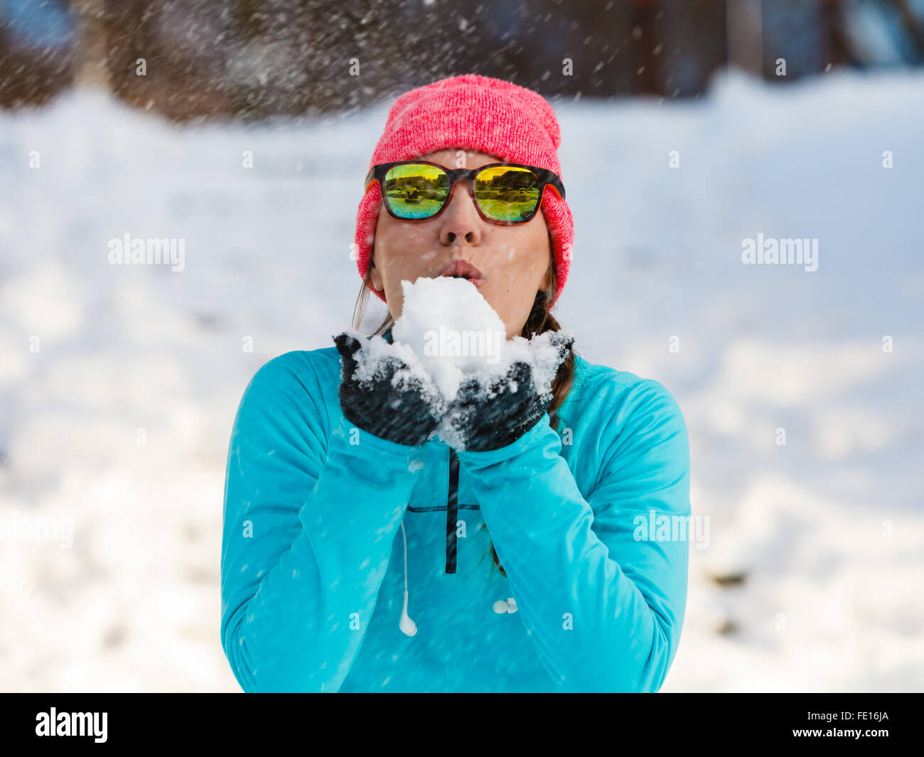 Sports and activities in winter time. Slim fit fitness woman outdoor ...