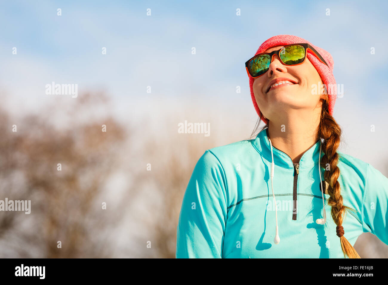 Sports and activities in winter time. Slim fit fitness woman outdoor ...