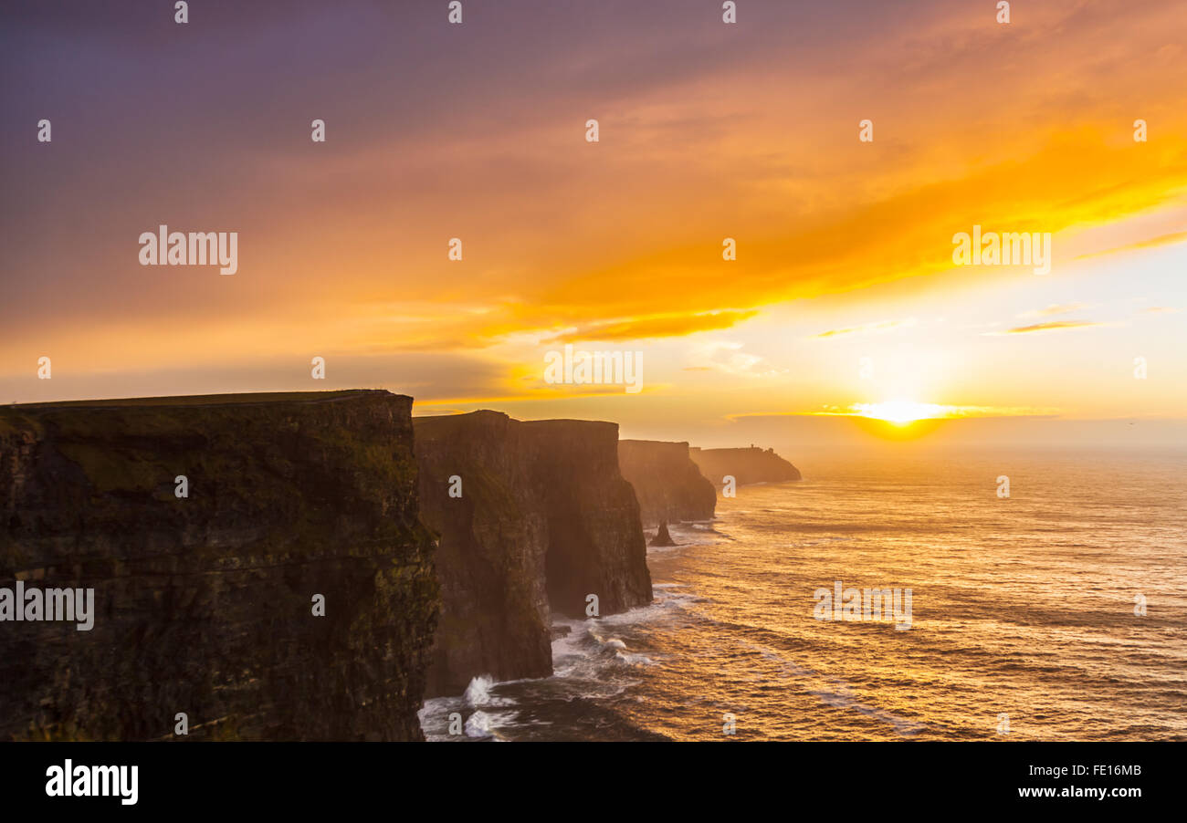 Cliffs of Moher at sunset in Co. Clare Ireland Europe. Beautiful ...