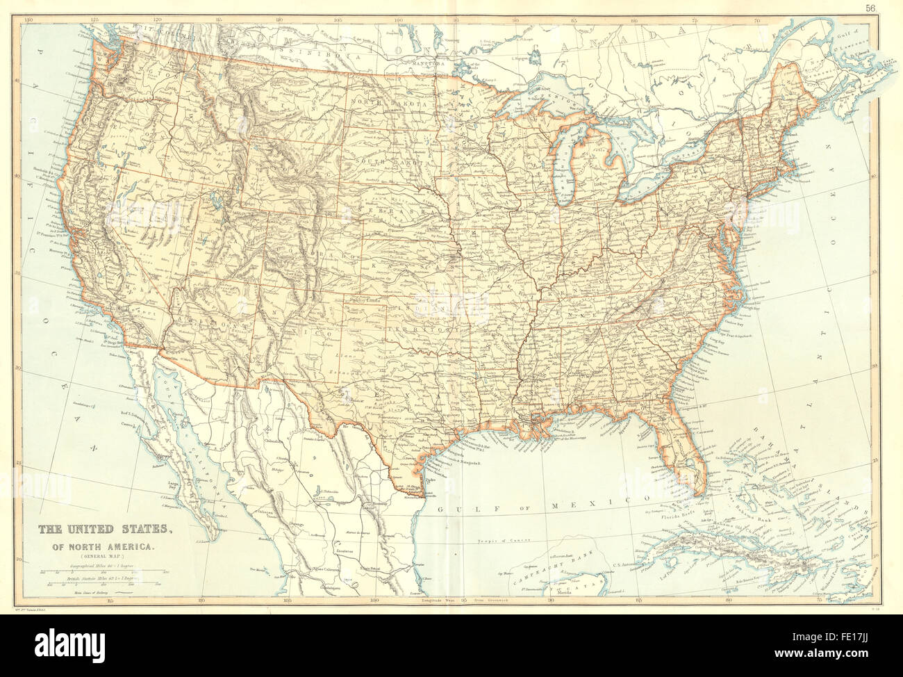UNITED STATES: USA general map.Railways. BLACKIE, 1893 Stock Photo - Alamy