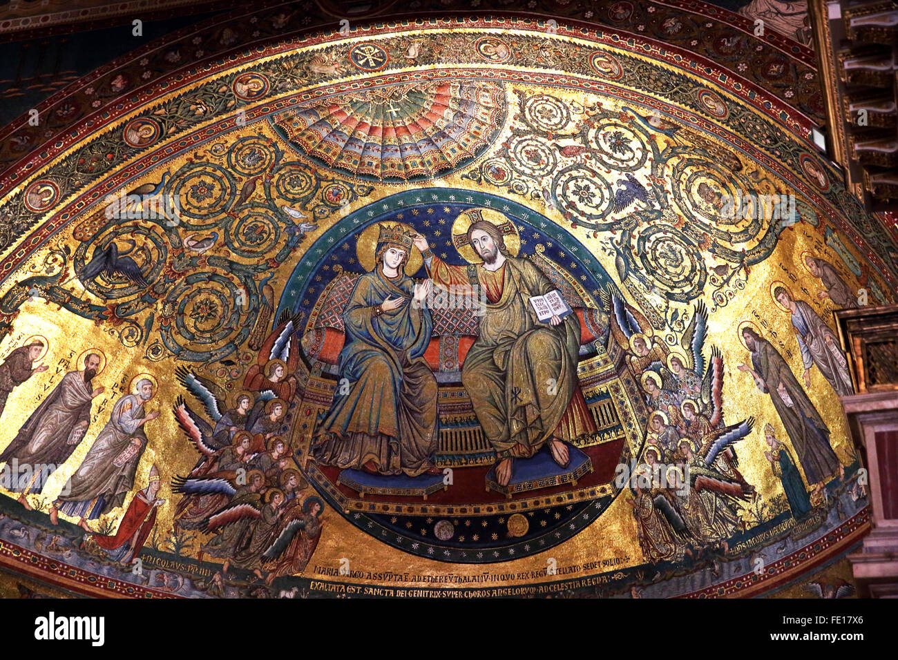 A 13th century apse mosaic of the Coronation of the Virgin in Basilica Santa Maria Maggiore in ...