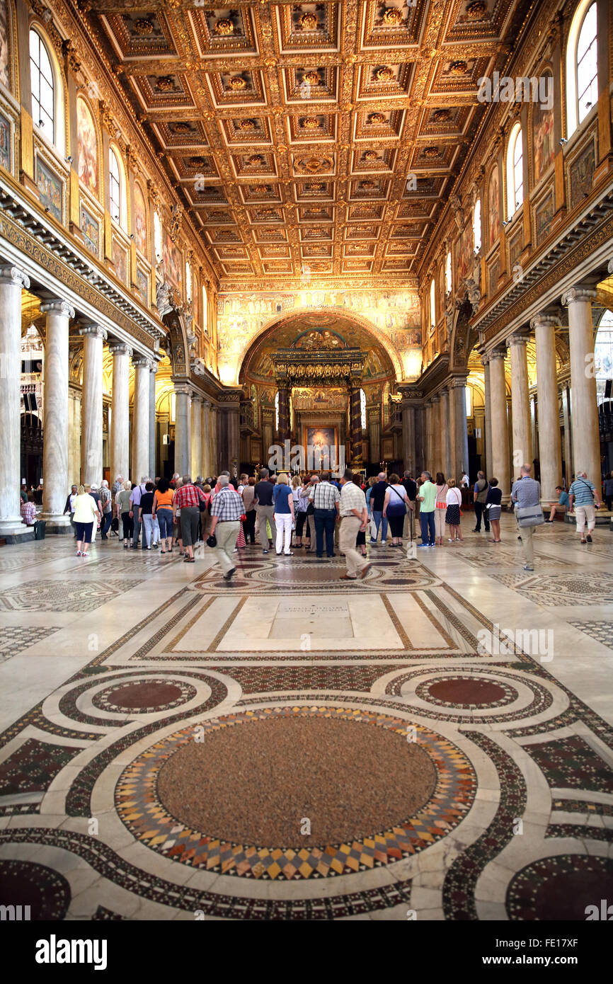 The impressive nave of Basilica Santa Maria Maggiore looking towards ...